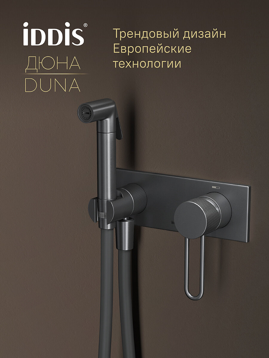 Встраиваемый смеситель с гигиеническим душем IDDIS Дюна (Duna) DUNGMV0i08 с защитным клапаном графит матовый