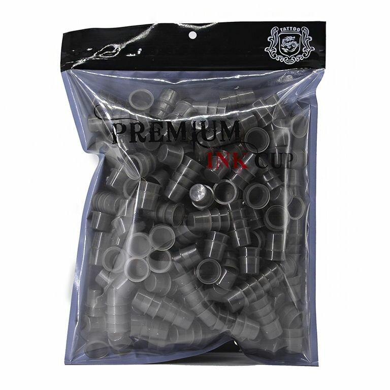 Тату колпачки под краску, eмкости для пигментов, капсы для татуажа Premium ink cup Gray 15мм, 400 шт