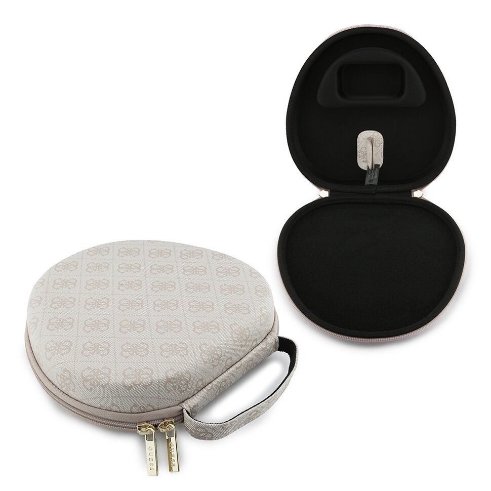 Guess чехол с ручкой для накладных наушников, Universal Carry Box PU кожа с узором 4G, розовый