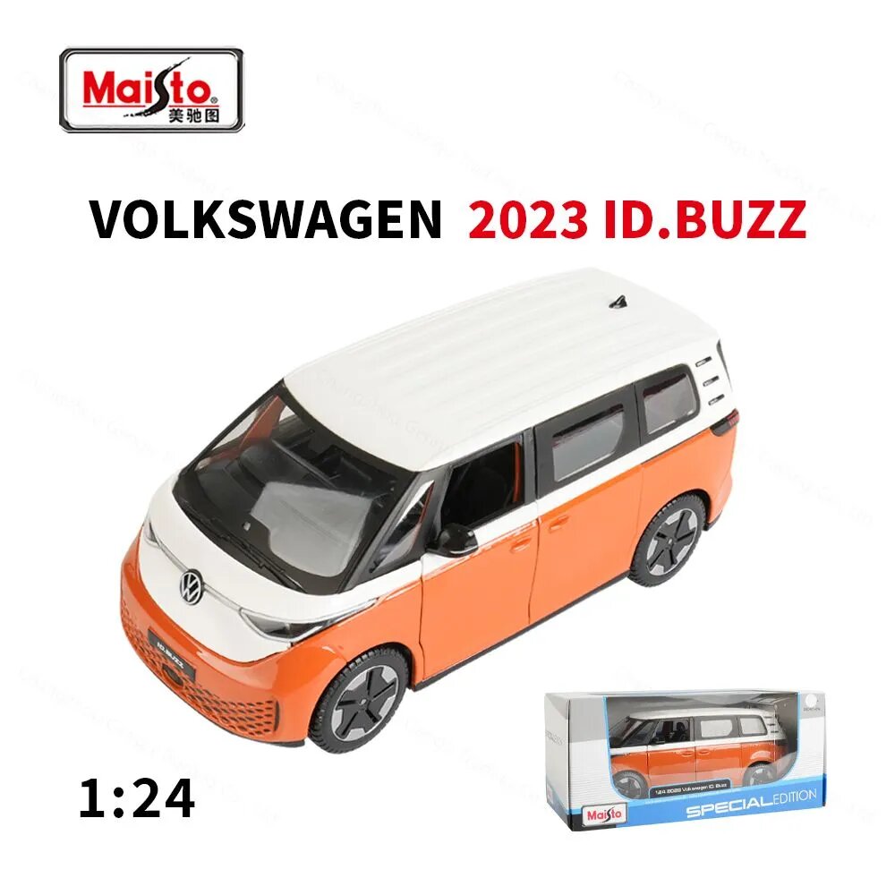 Maisto 1:24 2023 Volkswagen ID.Buzz , отлитая под давлением Коллекционная модель автомобиля