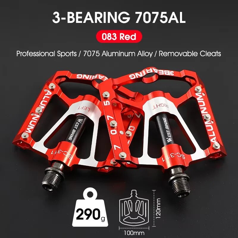 Велопедали West Biking 3-Bearing 7075AL, Красный