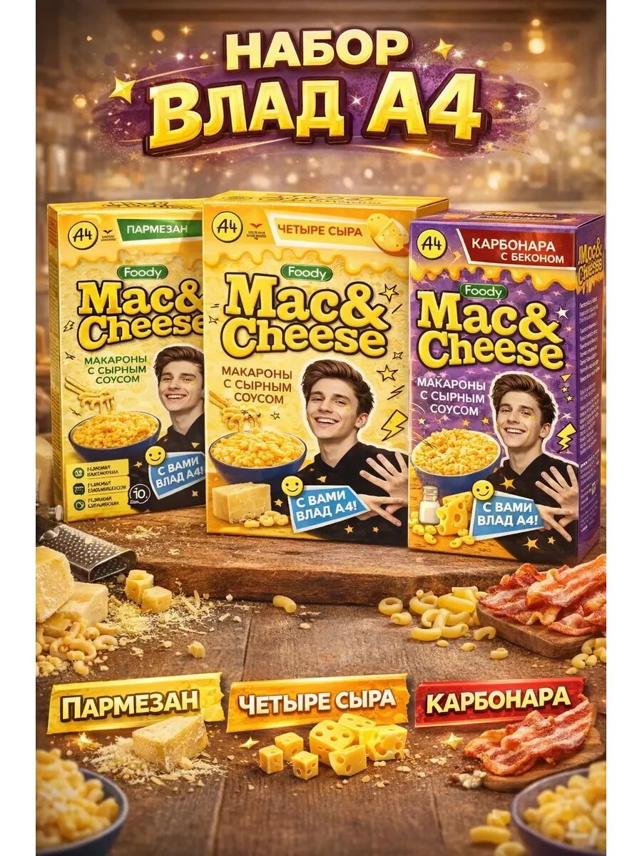 Набор 3 вкуса макарон Влад А4 Mac&Cheese по 143 гр