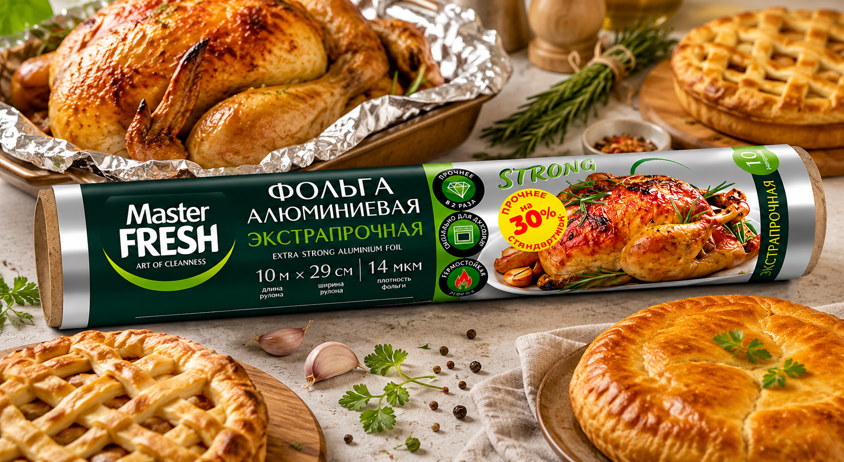 Фольга алюминиевая экстрапрочная Master Fresh, 10 м x 29 см