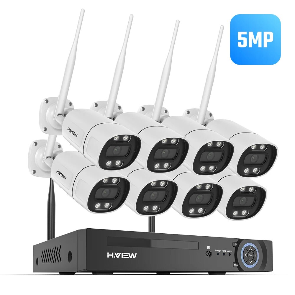 H.view 8CH 3MP 5MP беспроводная камера безопасности на Wi-Fi 2.4GHz Система видеонаблюдения CCTV Камера набор видеонаблюдения NVR Наружная Двусторонний звук
