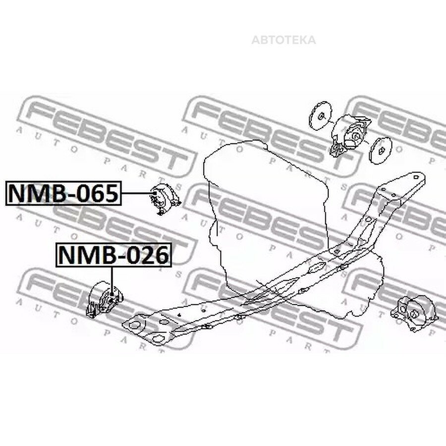 Сайлентблок передней опоры двигателя NISSAN AVENIR W11 98-05. FEBEST NMB065