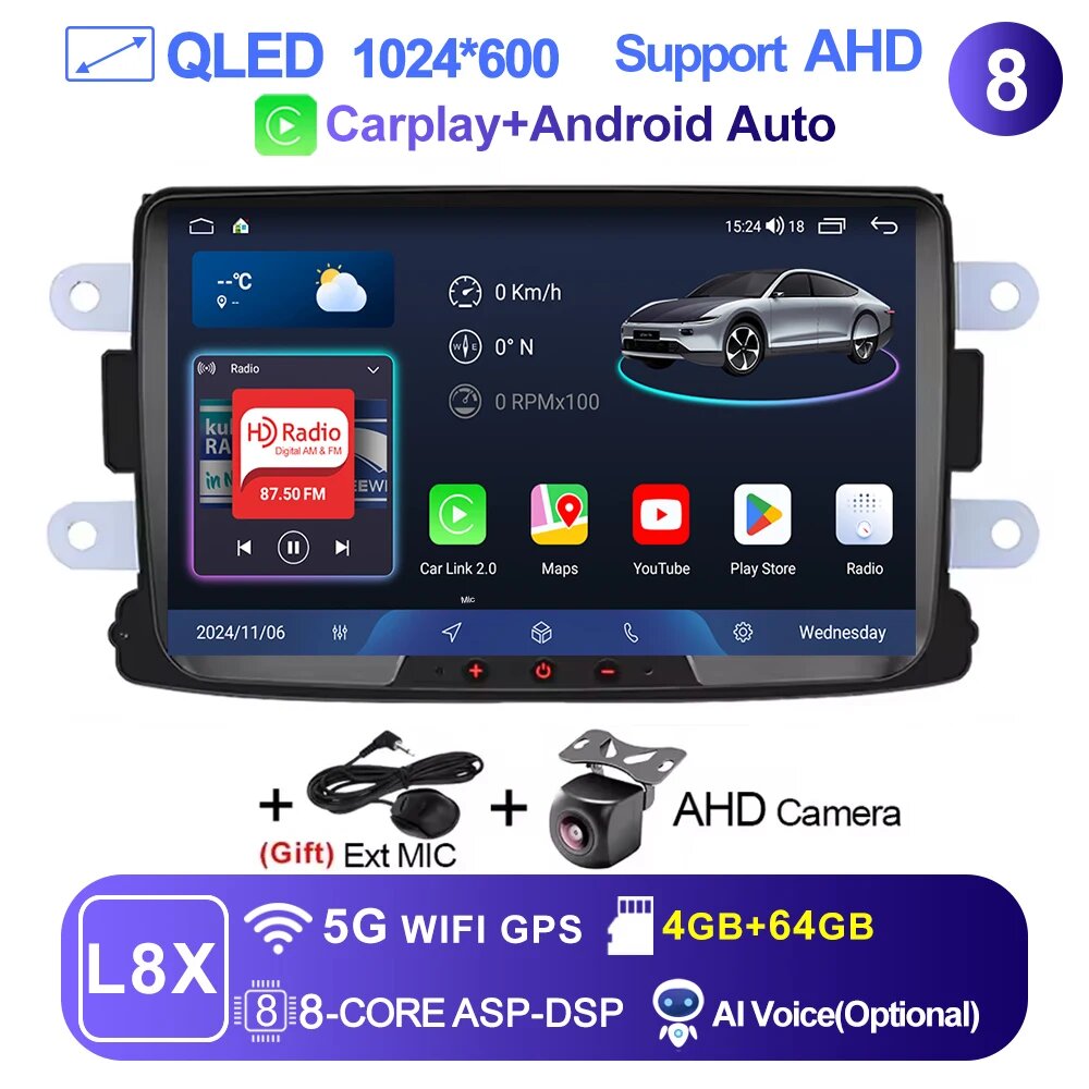 Автомагнитола LEHX 2 Din Android gps для Dacia Sandero Duster Renault Captur Lada L8X(4-64GB)CAM