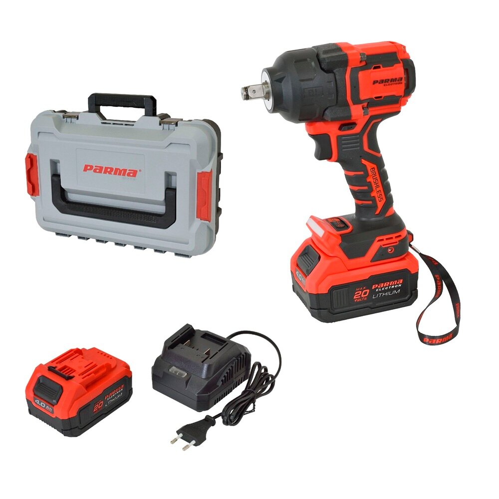 Гайковерт ударный аккумуляторный PARMA ELECTRON WI 950/4.0-1 (б/щ, 950Нм, 3-скор, 1/2", 1АКБ 4Ач, кейс) красный/черный