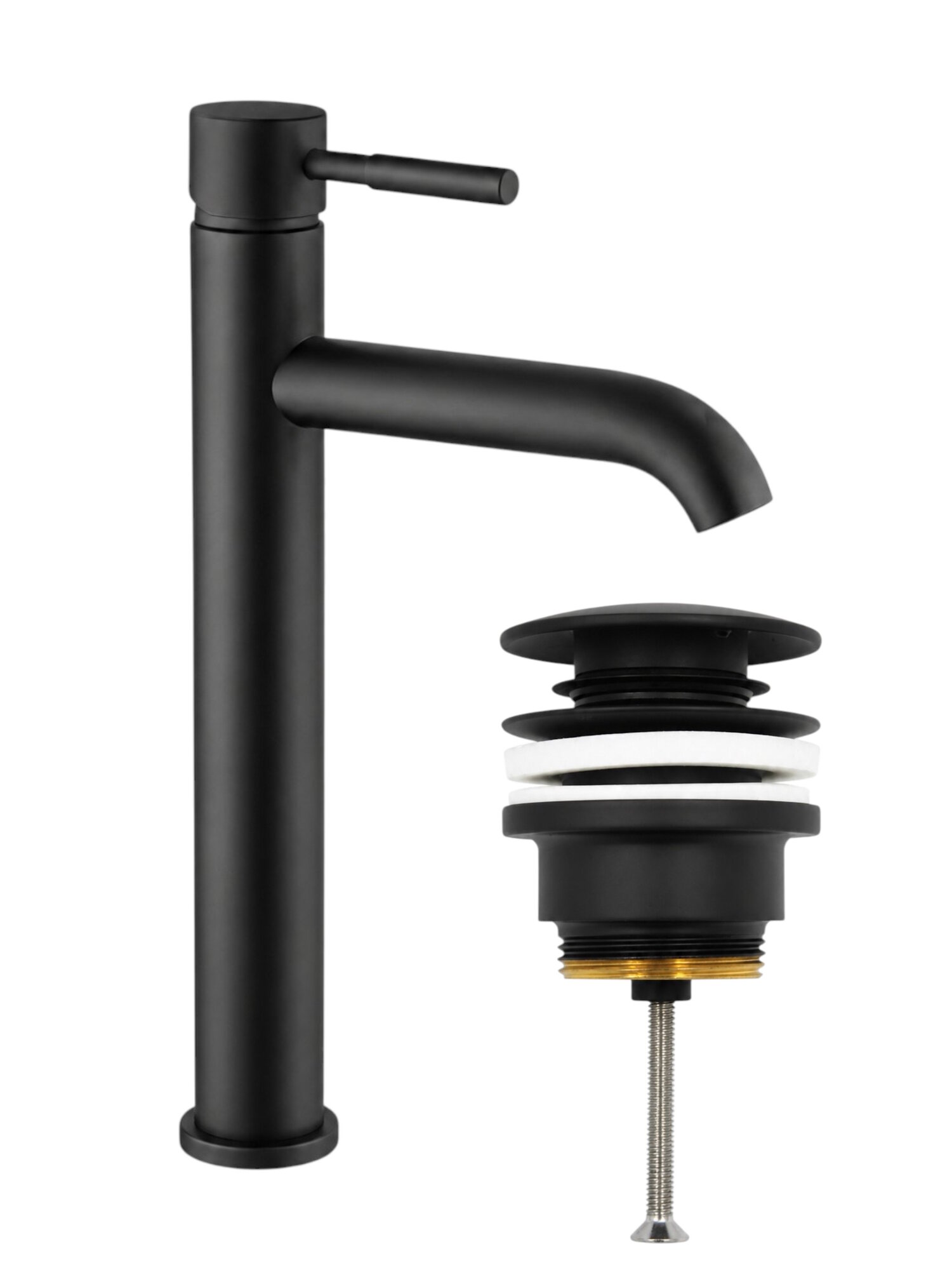 Высокий смеситель для раковины Fiore XENON 44NN5288, черный (с донным клапаном)