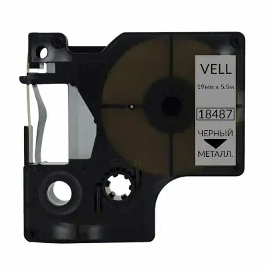 Лента Vell VL-D-S0718200/18487, полиэстер, 19 мм x 5.5 м, черный на металлизированном {18487}