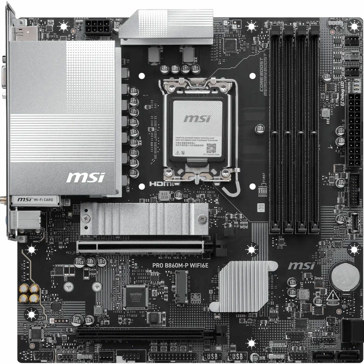 Материнская плата MSI PRO B860M-P WIFI6E, LGA 1851, Intel B860, 4xDDR5 (до 256 ГБ), 4xSATA, 2xM.2 (1xPCIe 5.0, 1xPCIe 4.0), 1xPCIe 5.0 x16