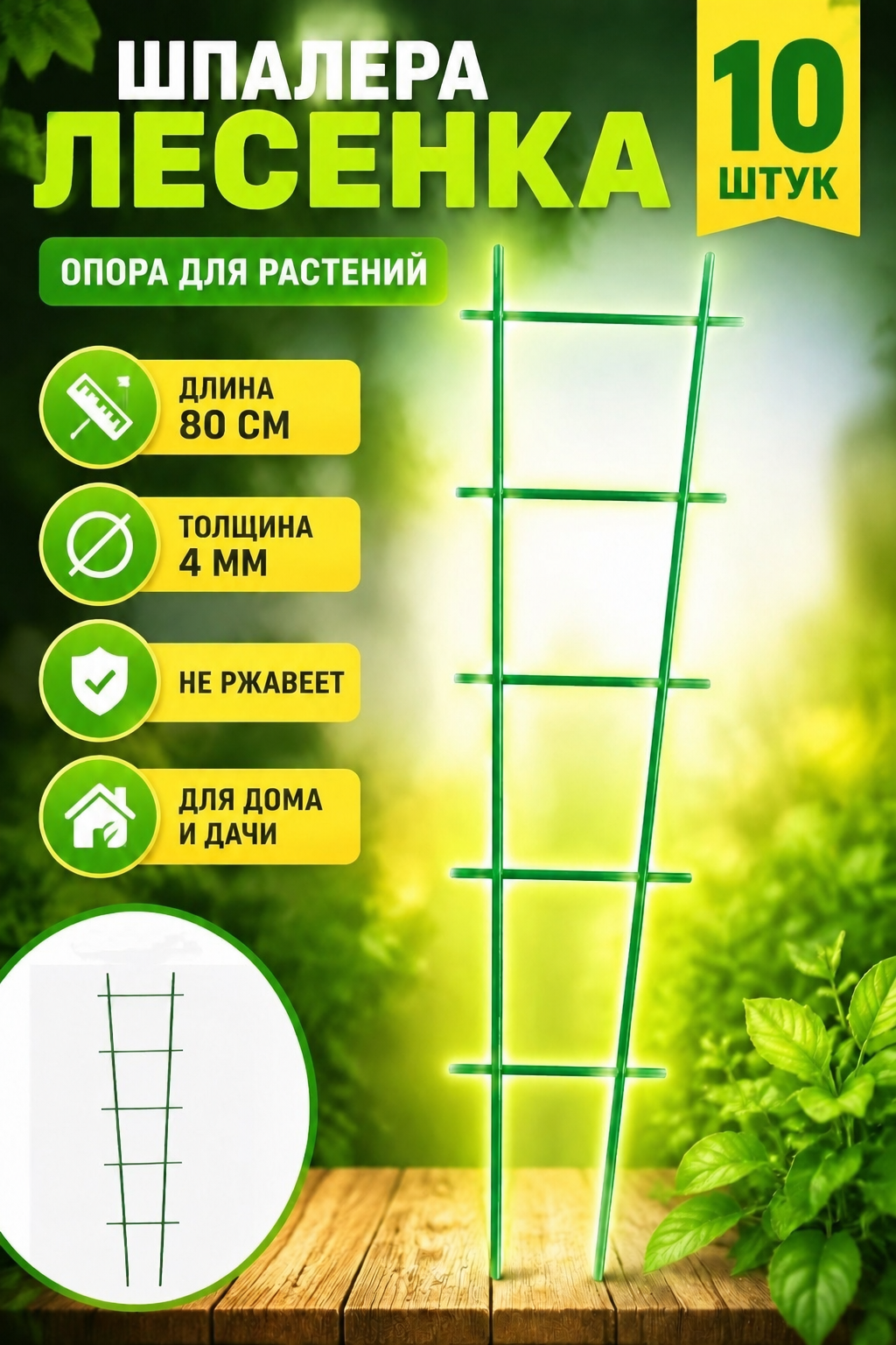 Шпалера лесенка 80*18 см 10 шт опора для растений зелёная