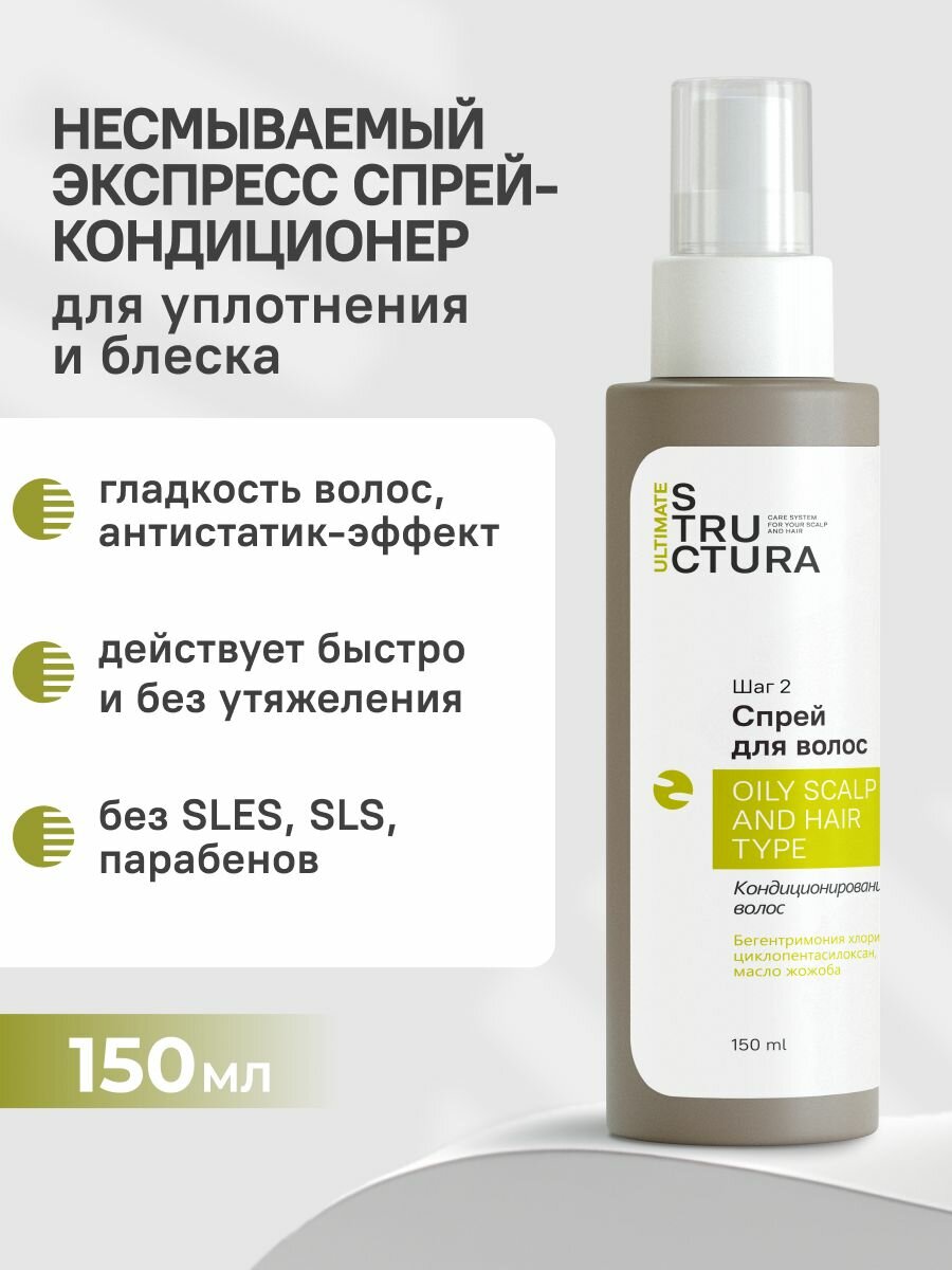 STRUCTURA / Несмываемый экспресс спрей-кондиционер для жирных волос, 150 мл