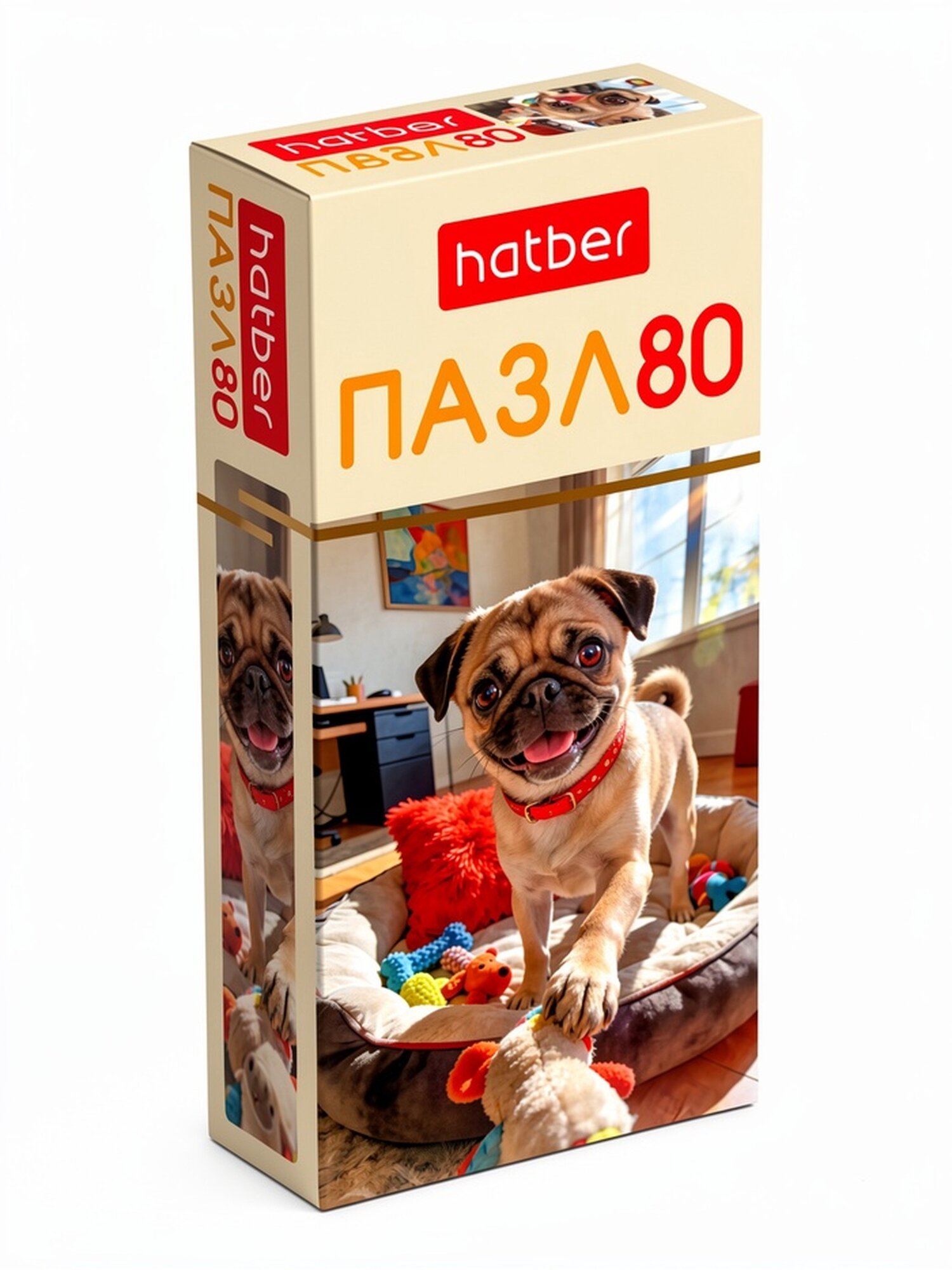 Пазл Hatber "Собака-улыбака", 80 элементов, картон, бежевый, 5-7 лет