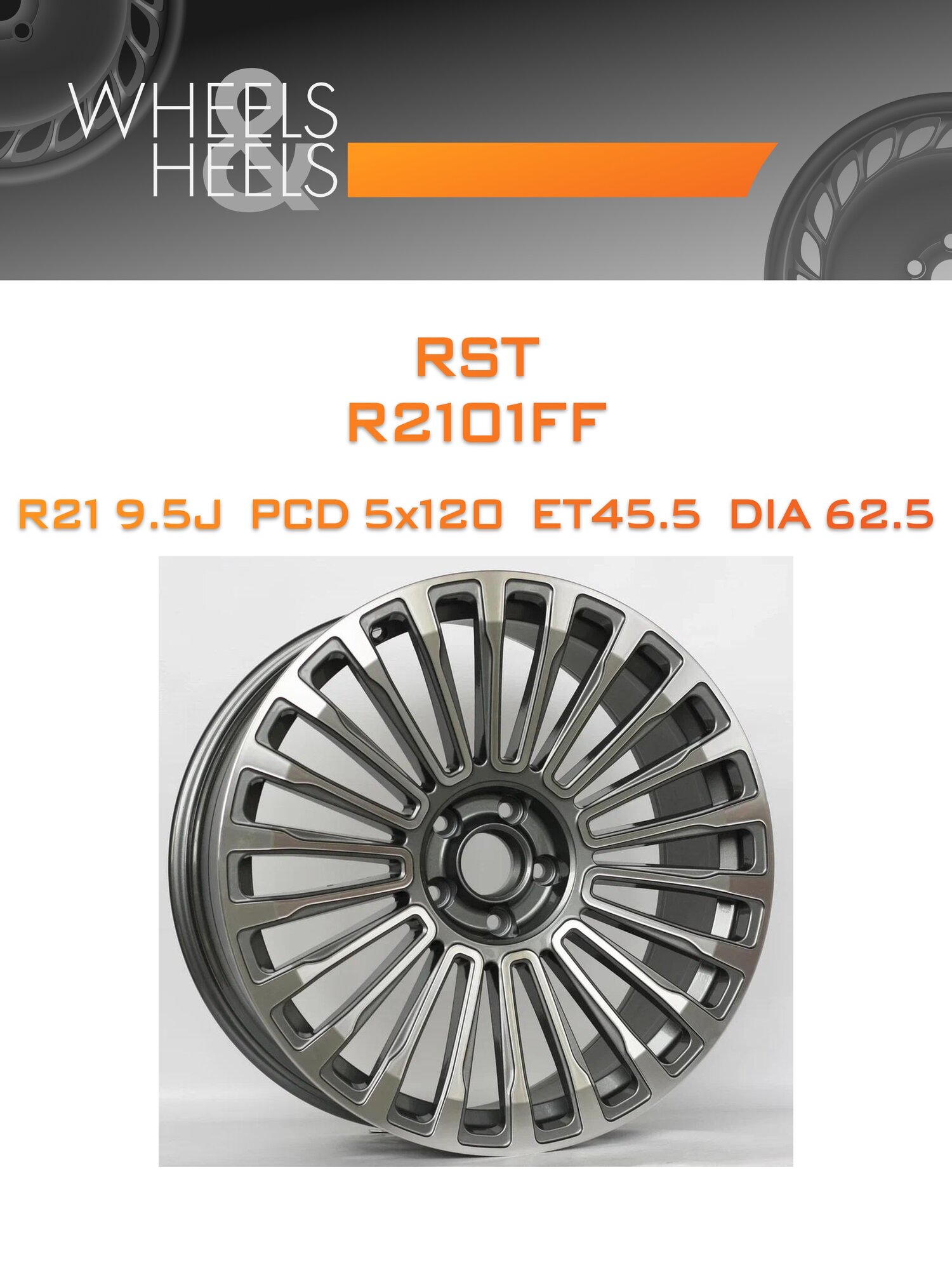 Диск автомобильный литой RST R2101FF 21x9.5 5x120 et45.5 dia62.5 Серый с полированной лицевой частью