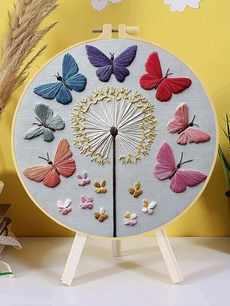 Набор для вышивания,20X20CM, подходит для начинающих, Бабочка из одуванчика