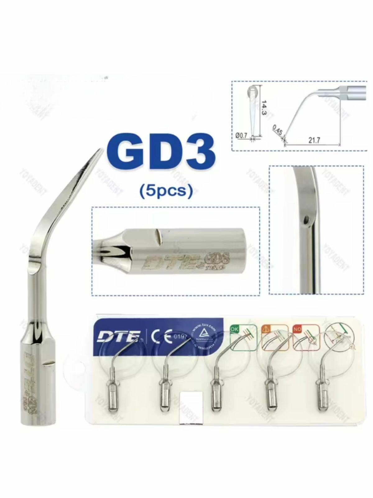 Насадка Woodpecker GD3 для скайлера, для снятия зубных отложений (подходит к DTE, Satelec, NSK)