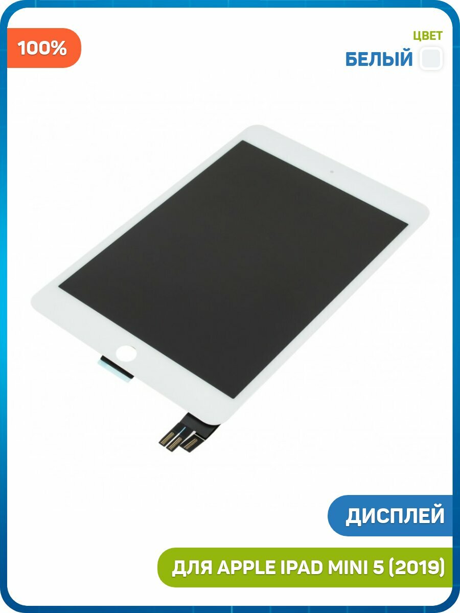 Дисплей для Apple iPad mini 5 (2019) (в сборе с тачскрином) белый, 100%