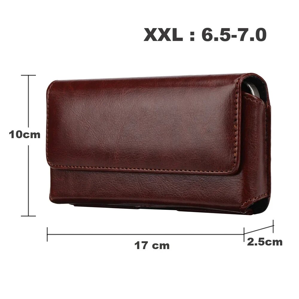 Кожаный Универсальный Чехол-кобура Для iPhone 17/16/15/14 Pro Max, Samsung, Коричневый, Brown -XXL
