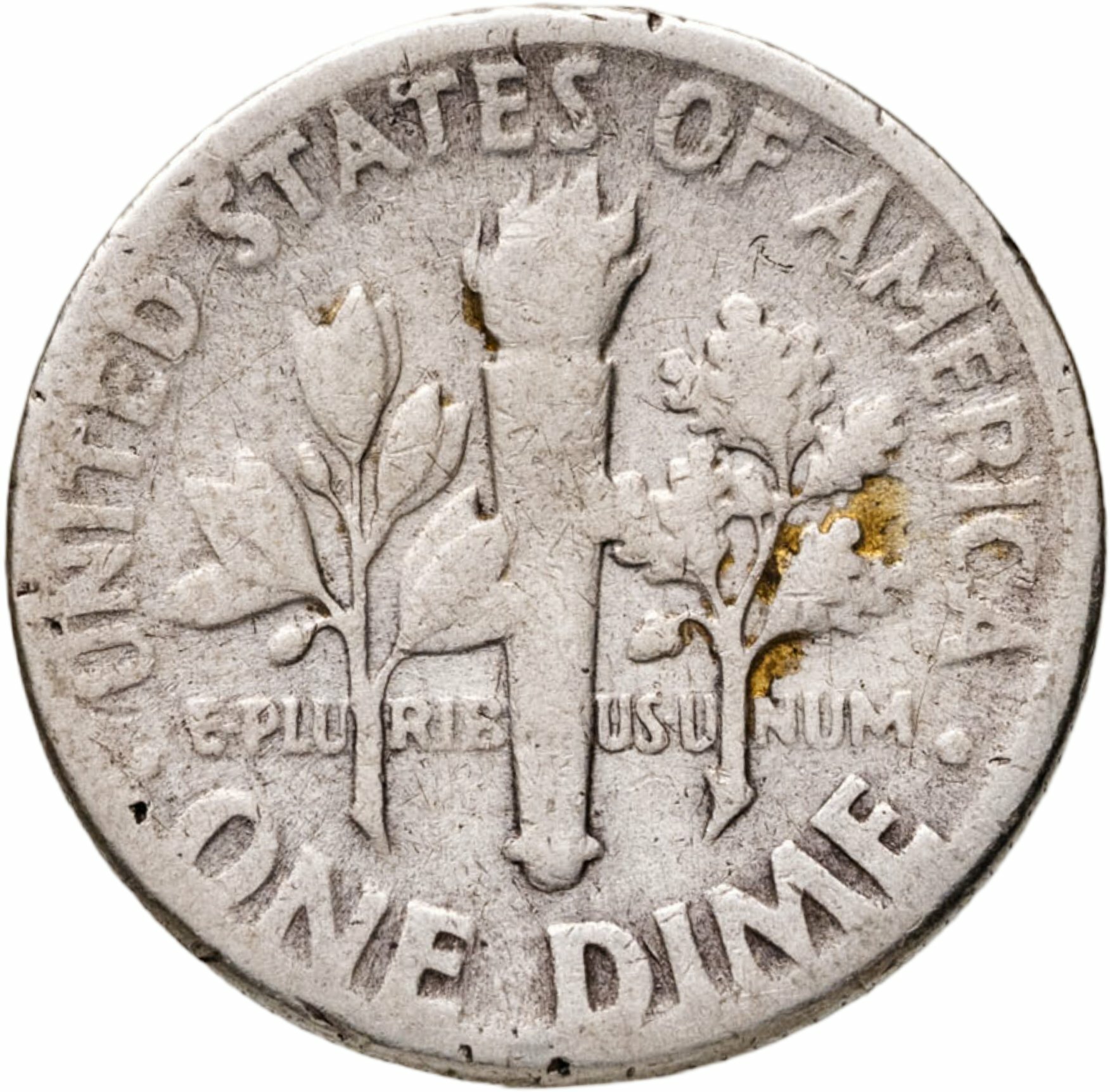 США 10 центов дайм, one dime 1952 Silver Roosevelt Dime Рузвельт без обозначения монетного двора, Серебро 900, в сохранности VF