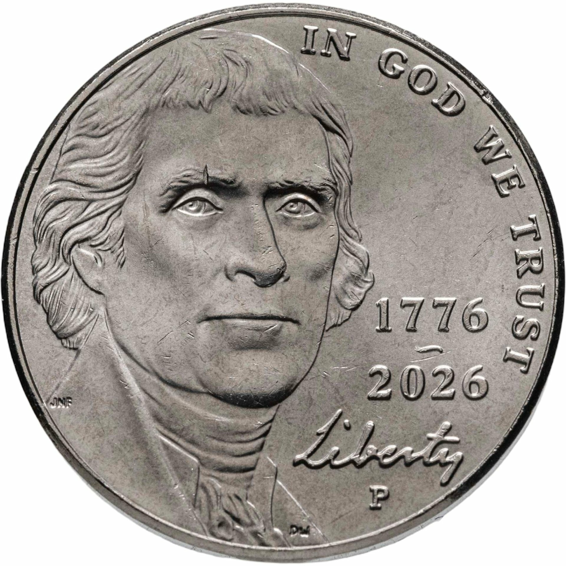 США 5 центов cents 2026 "250 лет независимости США" знак монетного двора: "P" - Филадельфия, Мельхиор медь-никель, в сохранности UNC