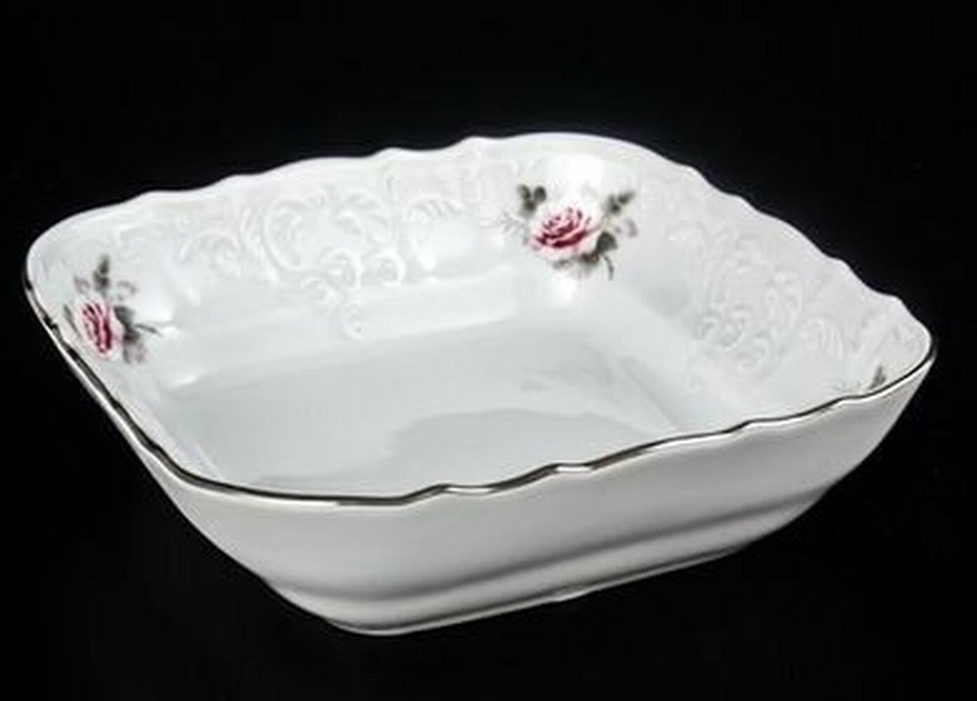 Салатник квадратный 16 см. 1 шт, "Bernadotte", "Серая роза" , отводка платина Чехия