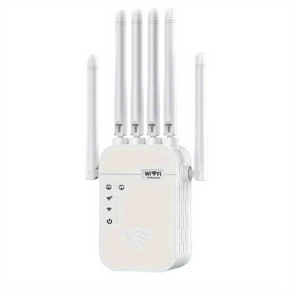 Wi-Fi репитер 1200 Мбит/с, до 9000+ кв. м, 35 устройств, 6 антенн 360°, 2 режима, настройка одним касанием, Ethernet порт, блок питания, 220-240В, вилка AB, белый