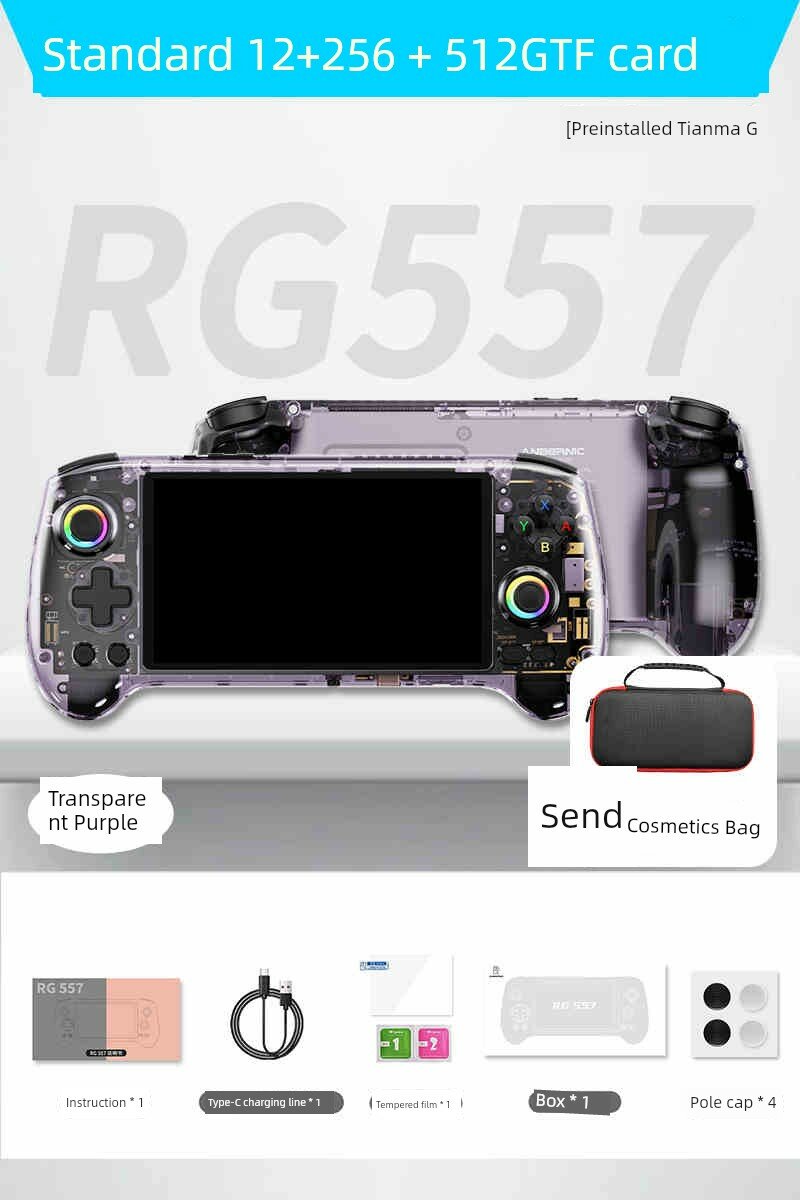 Anbernic RG557 Android портативная игровая консоль, фиолетовая прозрачная, 256 ГБ встроенная память + 512 ГБ SD-карта,
