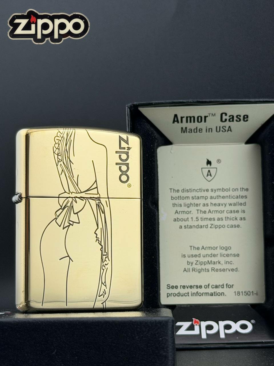 Зажигалка Zippo Armor Antique Brass Lady Silhouette