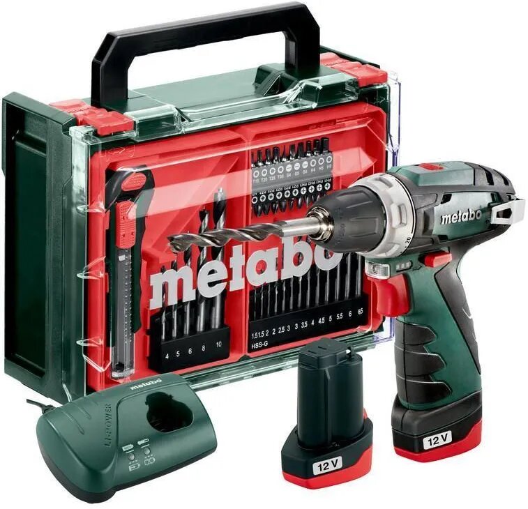 Аккумуляторная дрель-шуруповёрт Metabo PowerMaxx BS Basic Set 12 В, 2×2,0 А·ч Li-Power АКБ, ЗУ, 600080710