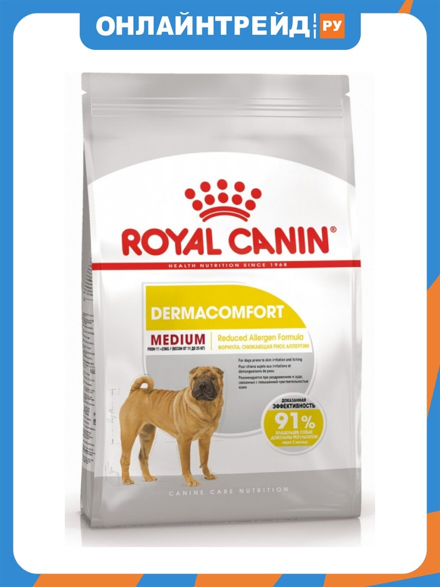 Корм сухой для собак склонных к кожным раздражениям и зуду Royal Canin Dermacomfort Medium 3кг
