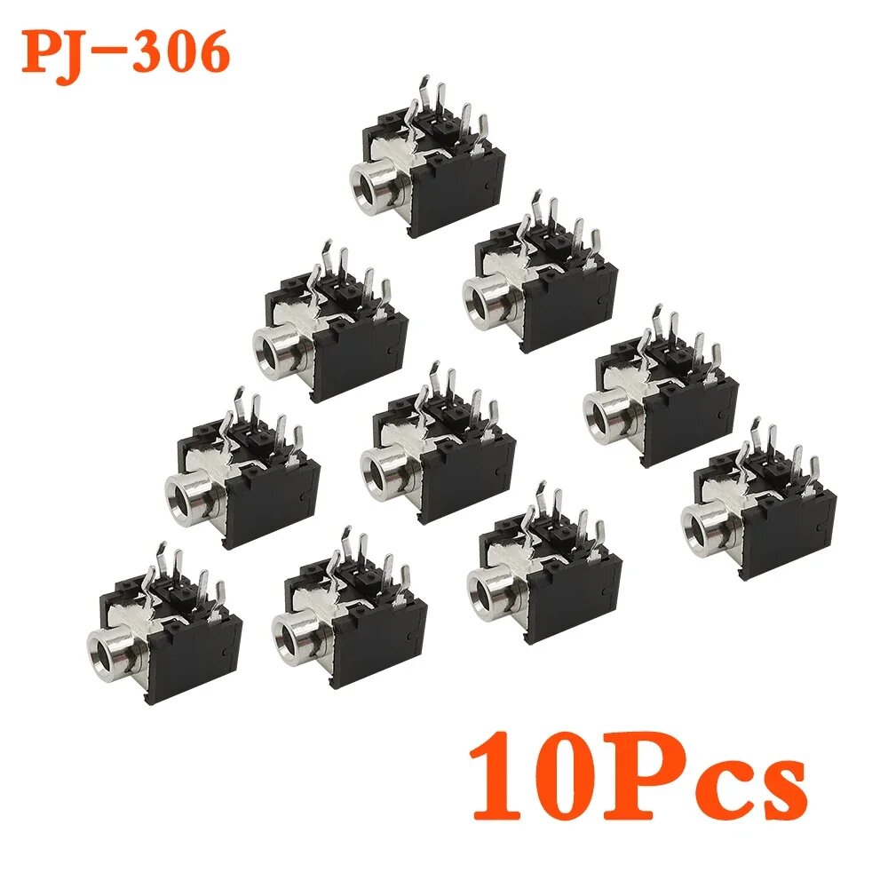 Разъемы PJ-306 3,5 мм черные пластиковые 10 шт.