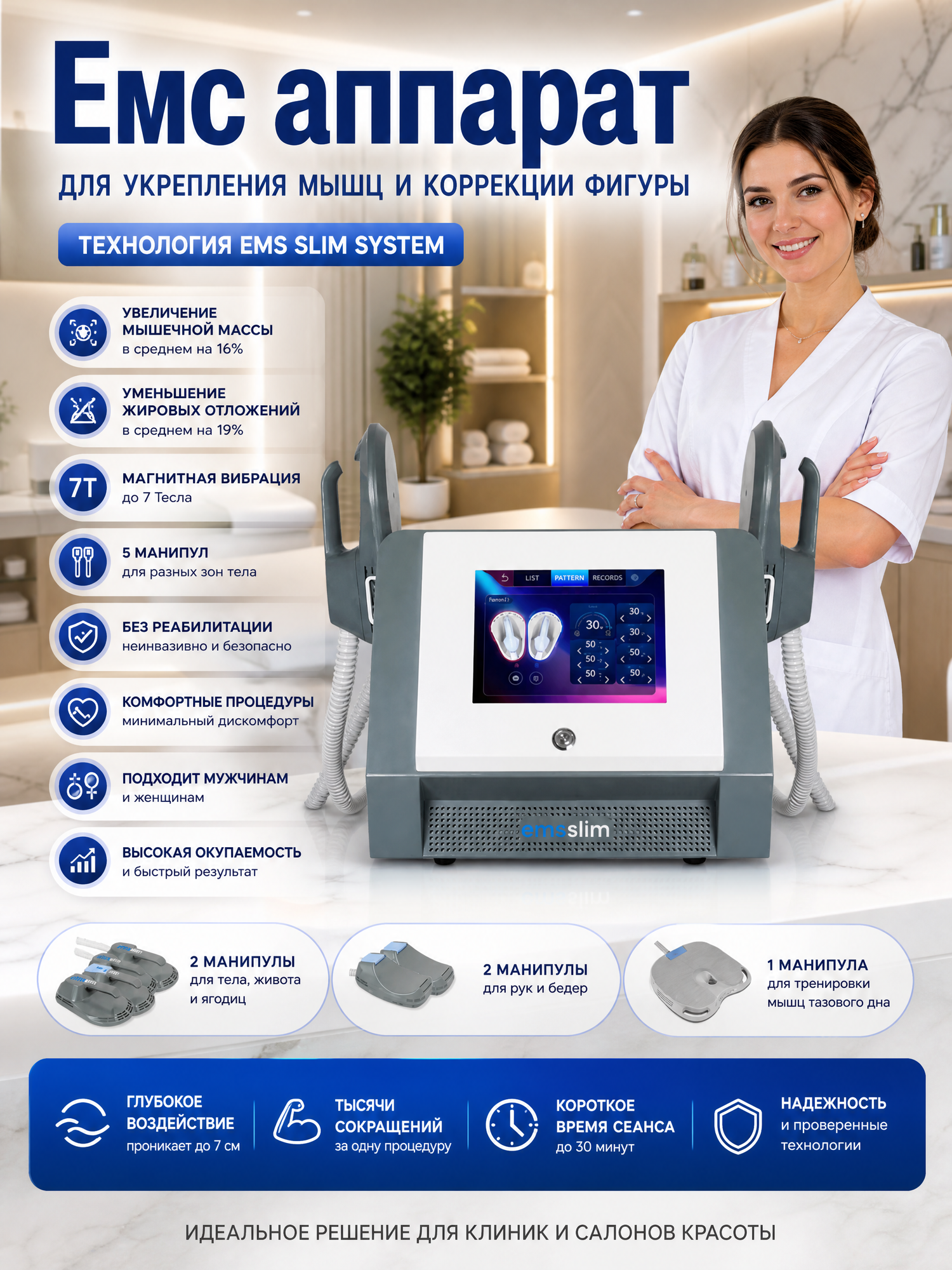 Косметический аппарат миостимуляции HIFEM EMS SCULP 5 манипул