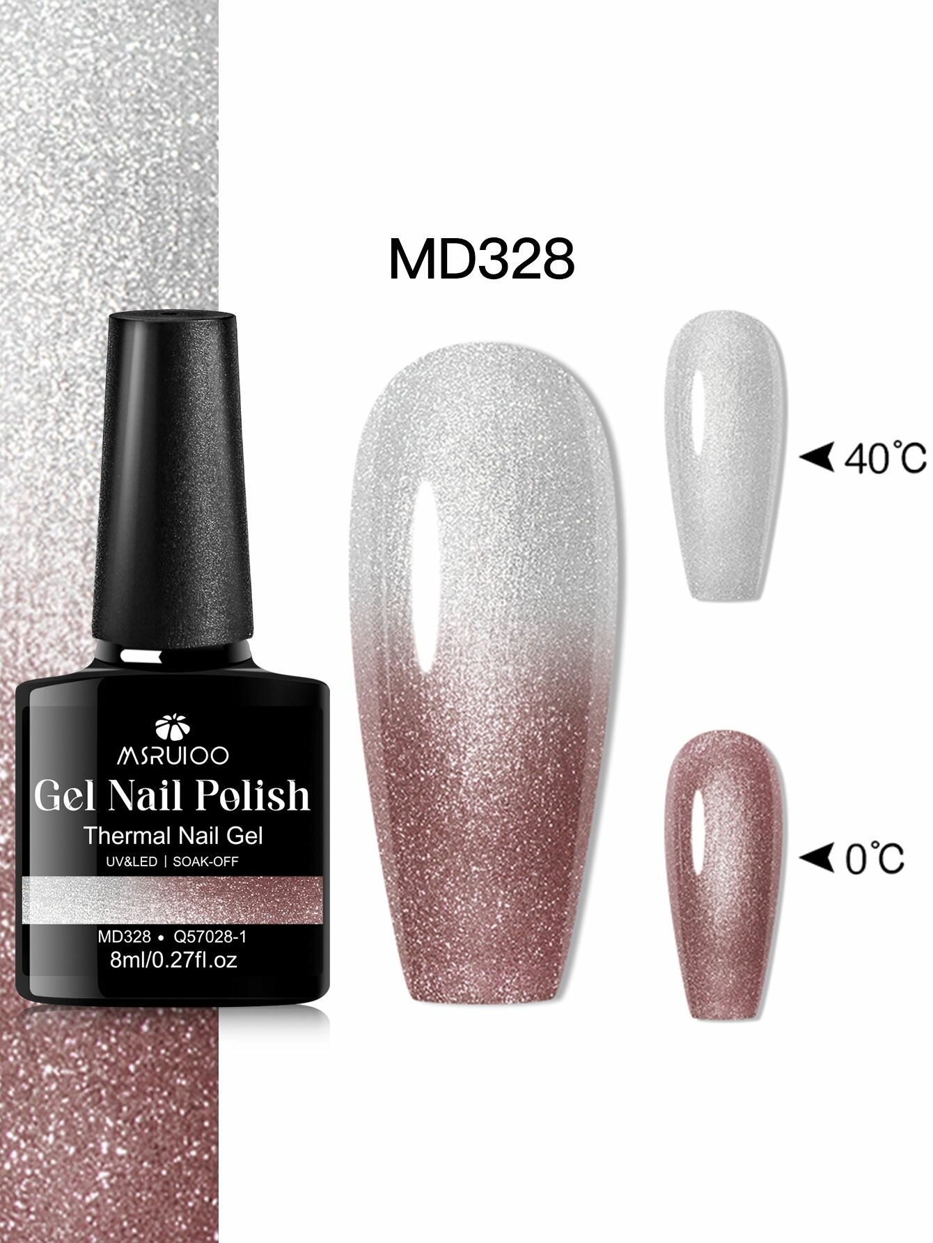 Термо гель лак с блестками 8ml, Длительный блеск, Эффект смены цвета, богатый выбор цветов, маникюрный салон, Отверждается в LED/UV Лампе для маникюра блестки