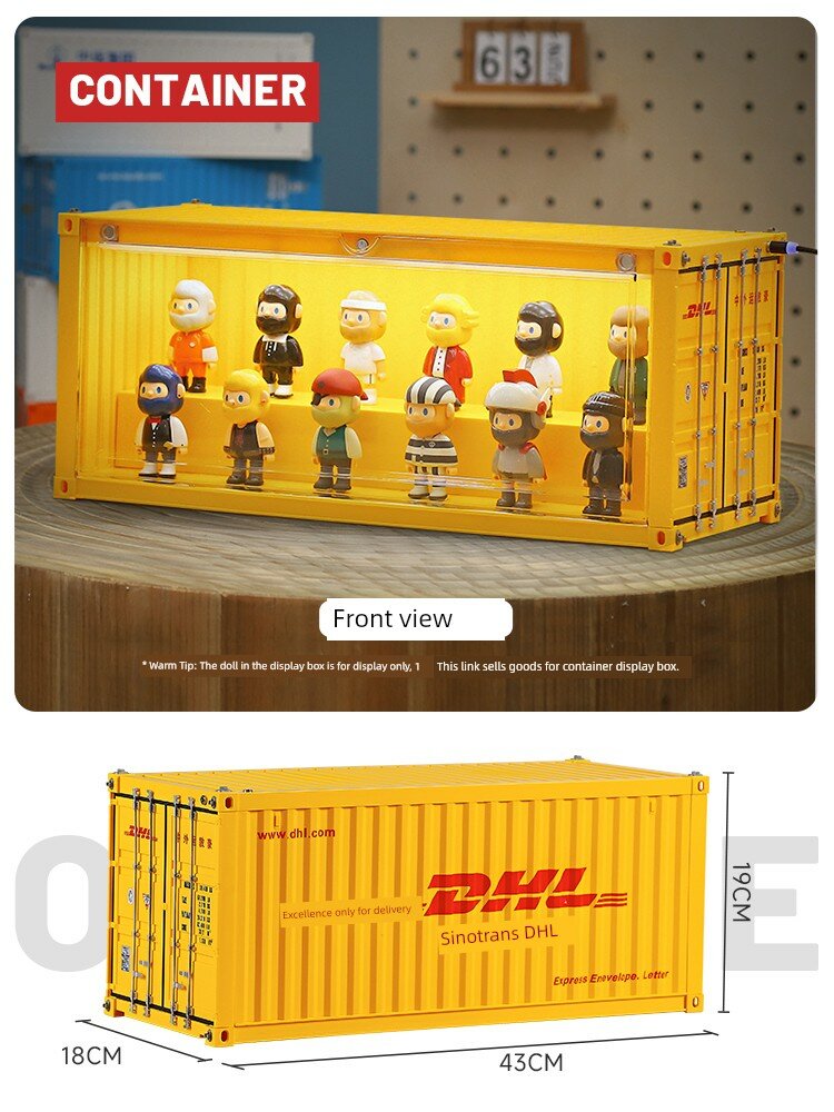 Желтый Дисплей-ящик с подсветкой в тематике DHL для фигурок-блинд-боксов, 15 см x 10 см x 5 см, идеально подходит для