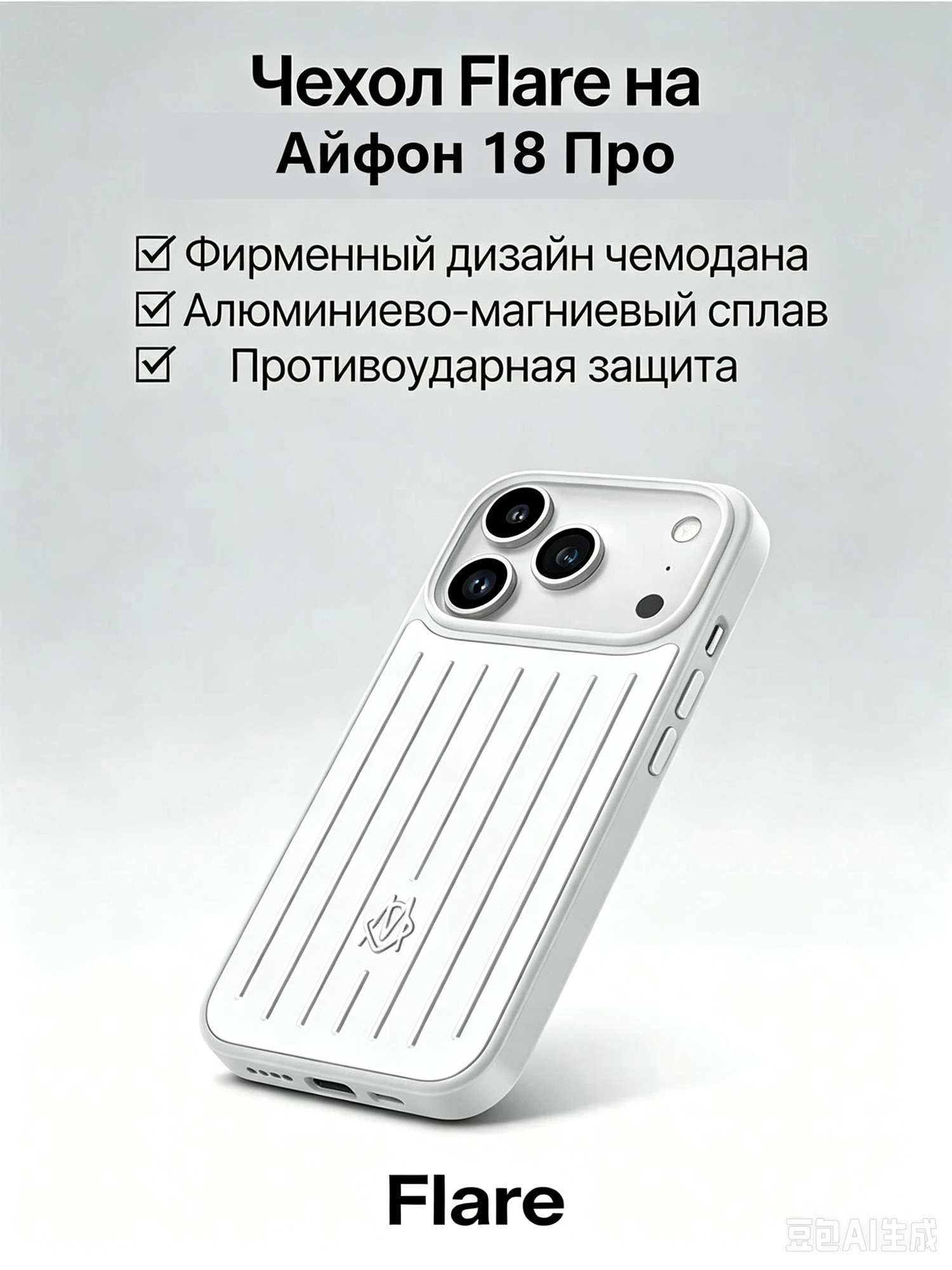 Чехол Flare в стиле RIMOWA для iPhone 18 Pro, авиационный алюминий, белый, противоударный, магнитный