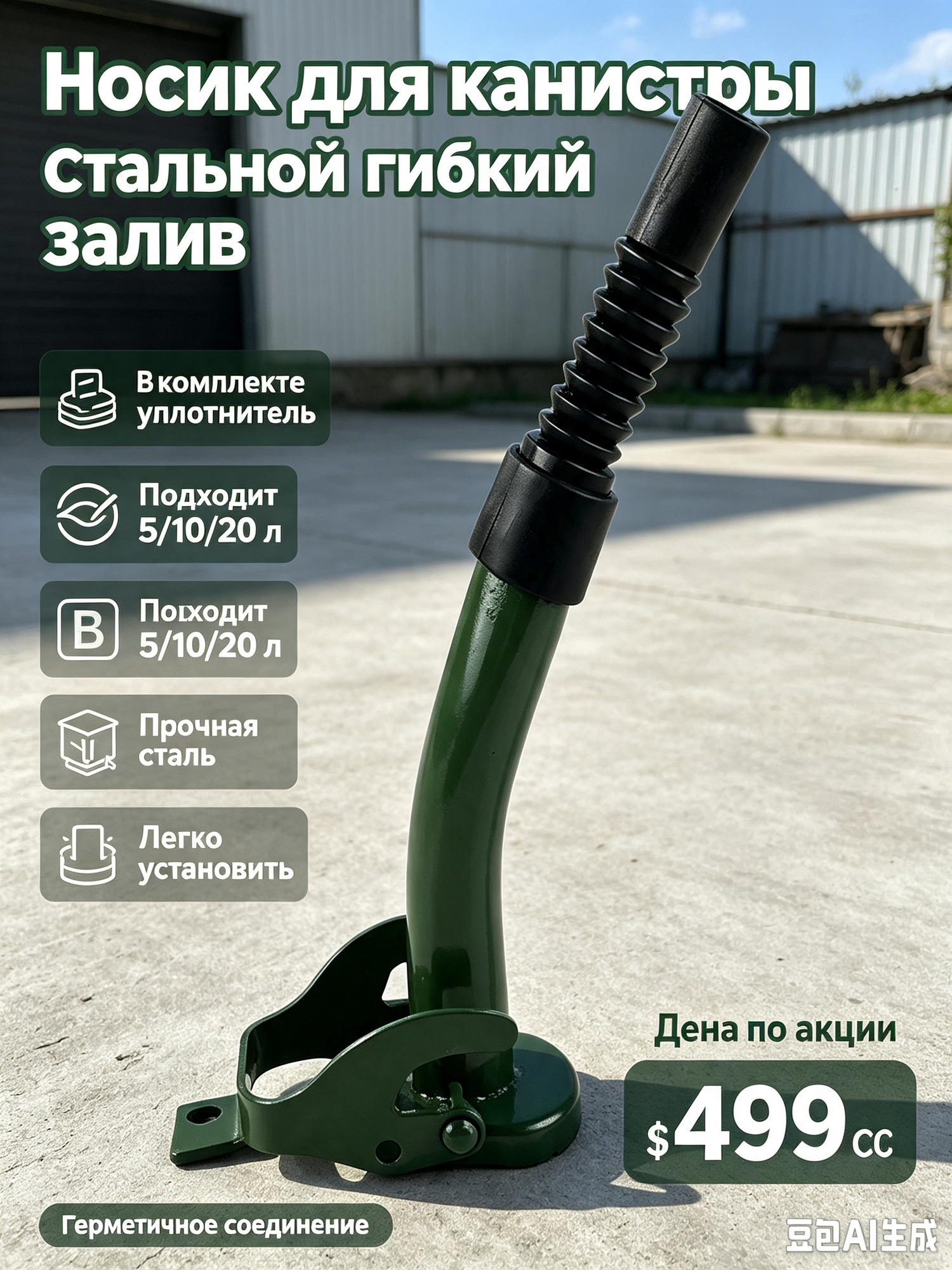 Стальной наливной шланг с уплотнительным кольцом для пластиковых канистр