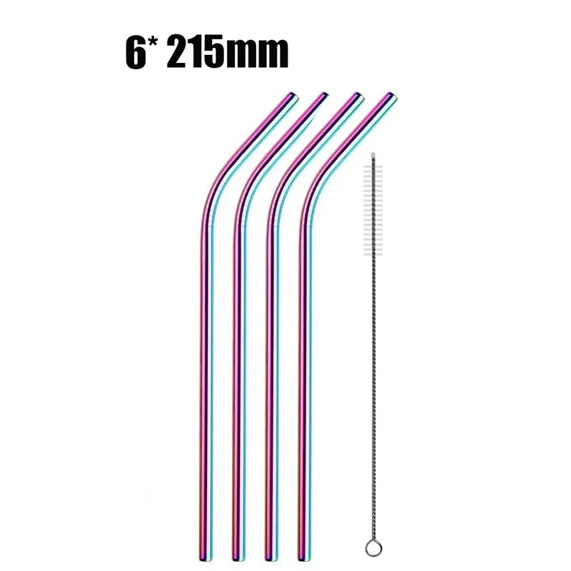 Металлические трубочки из нержавеющей стали 304 для бара 4Pcs Rainbow Bent