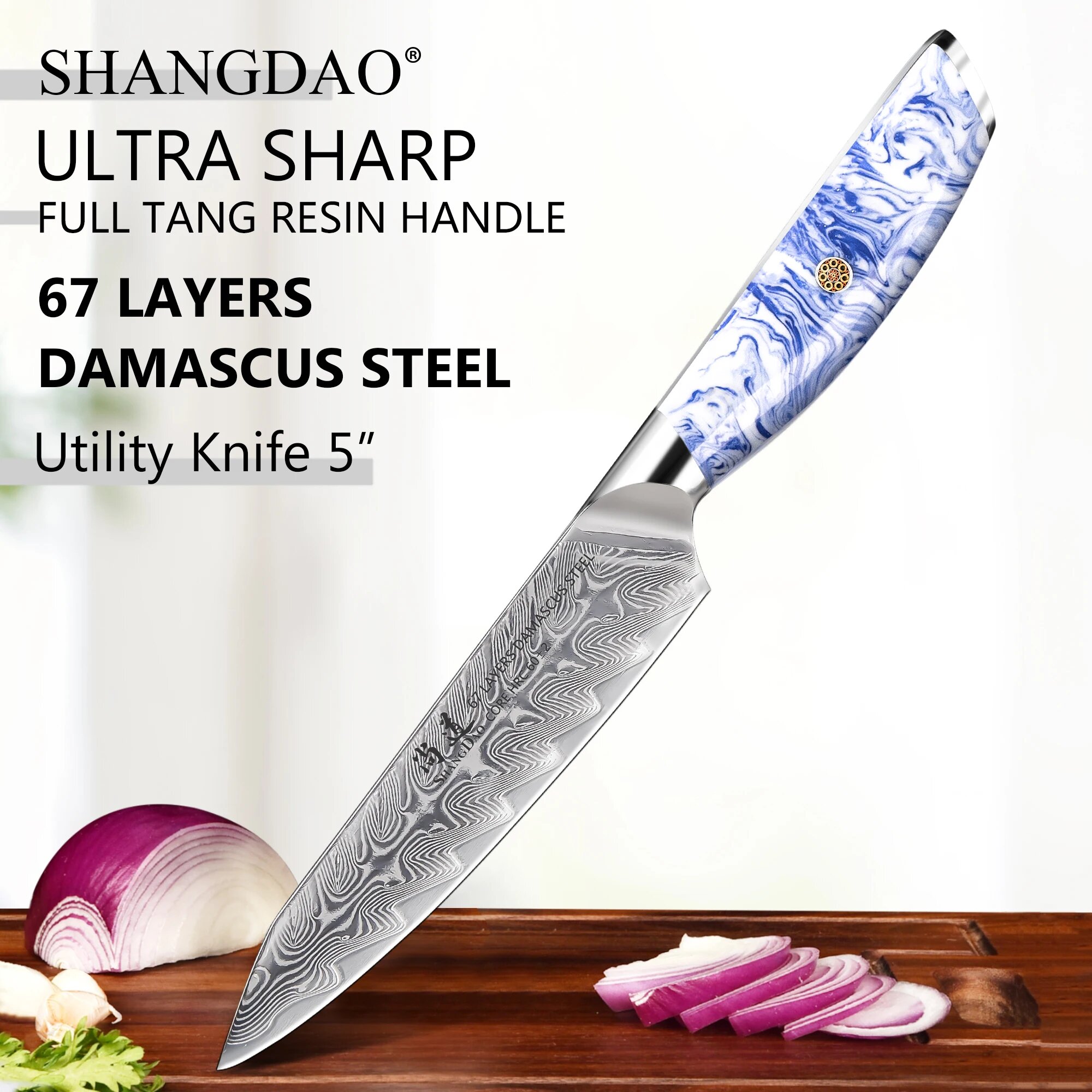 SHANGDAO 5 дюймов Универсальный Нож из Дамасской Стали