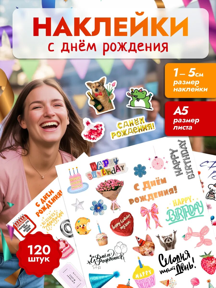 Наклейки стикеры для оформления с днем рождения