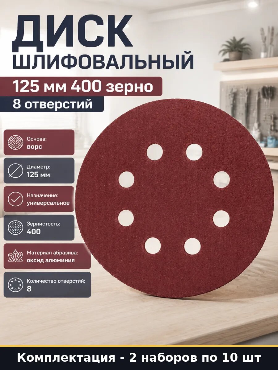 Диск шлифовальный 125 мм зернистость 400 оксид алюминия 2 шт