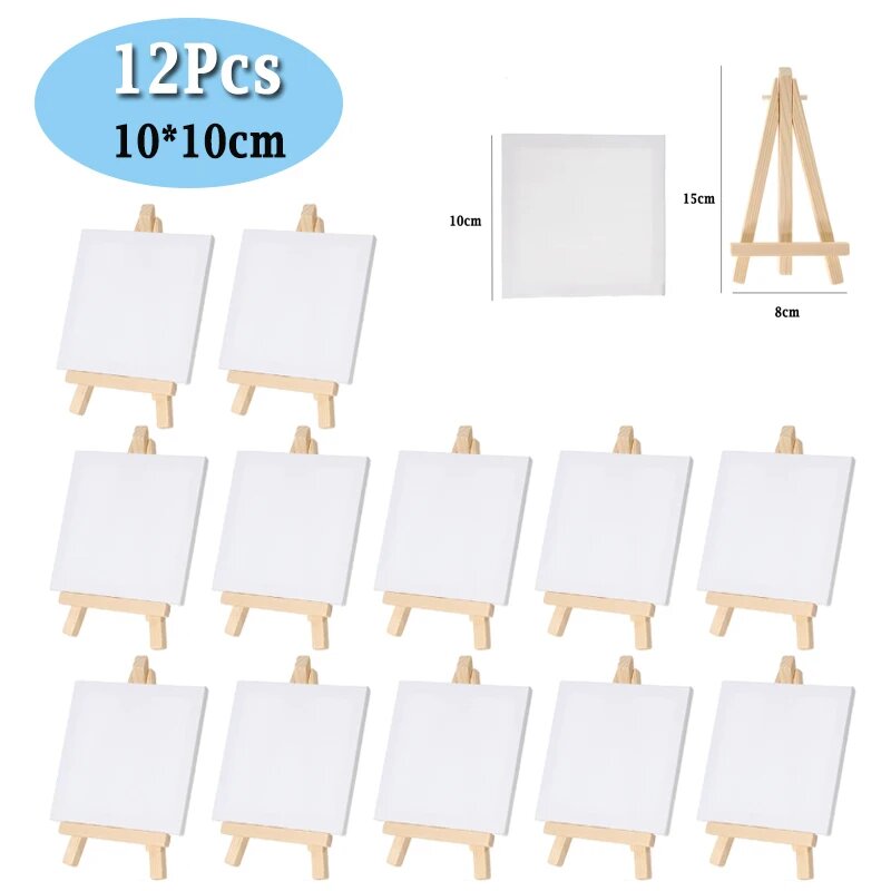 Мини-мольберты с холстами, набор для рисования, 10/12 шт 12Pcs 10x10cm