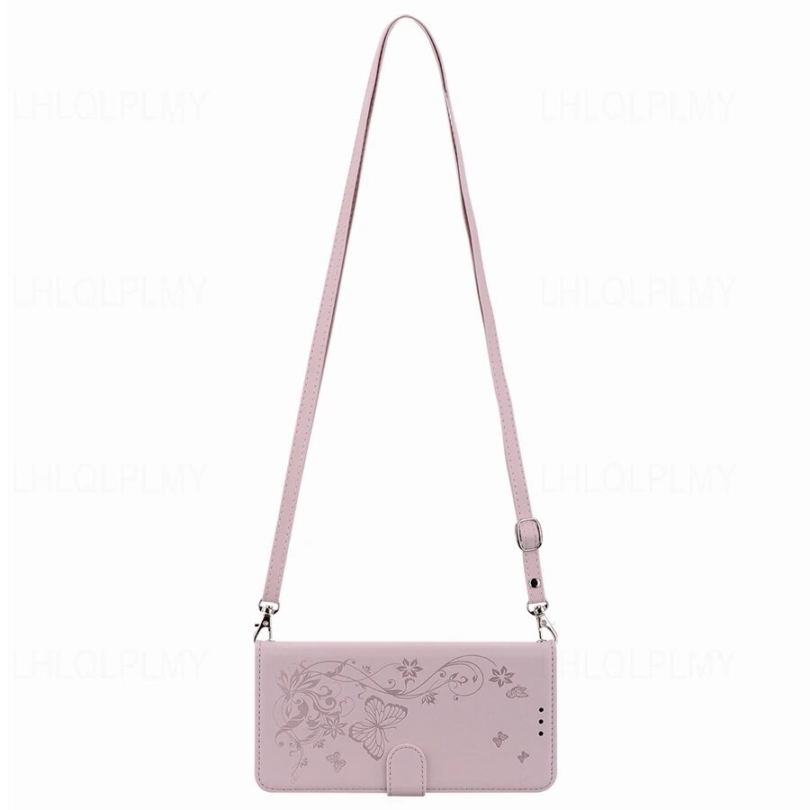 Кожаный чехол-книжка с дизайном бабочки для Xiaomi Розовый, Pink (With Strap), Redmi Note 15 Pro 5G