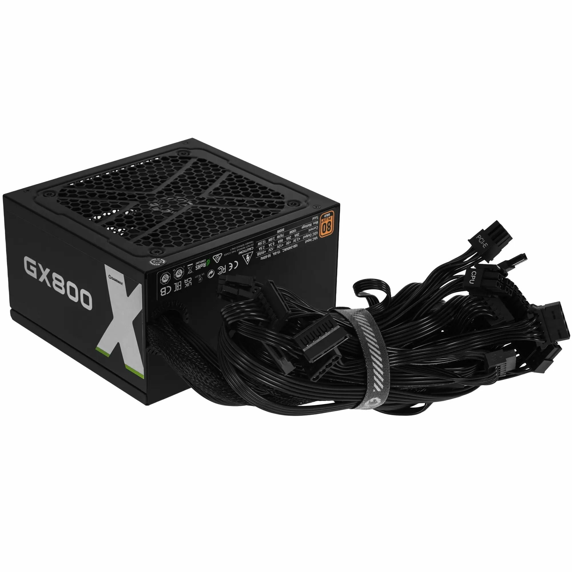 Блок питания GameMax GX-800 80 Plus Gold (GX-800) черный - ATX 20+4 пин, 4 pin + 4 pin x2 CPU, 6 SATA, 4 x 6+2 pin PCI-E