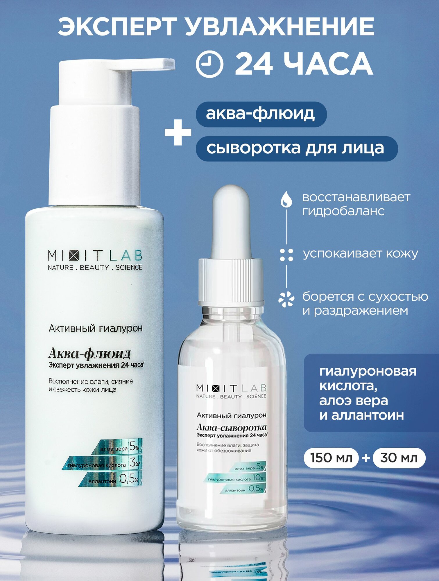 MIXIT LAB Набор косметики для лица: сыворотка для лица увлажняющая и крем для лица антивозрастной, 180 мл миксит
