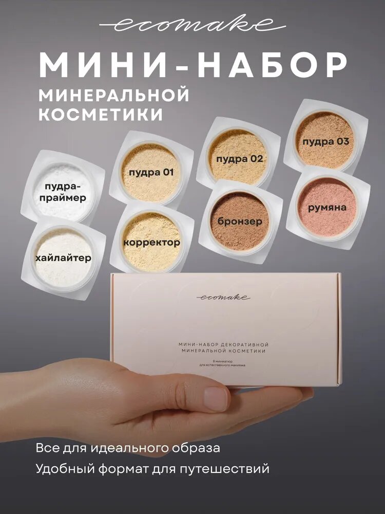 Набор косметики для макияжа 8 в1 Минеральная пудра, праймер, румяна для лица, бронзер, хайлайтер, корректор