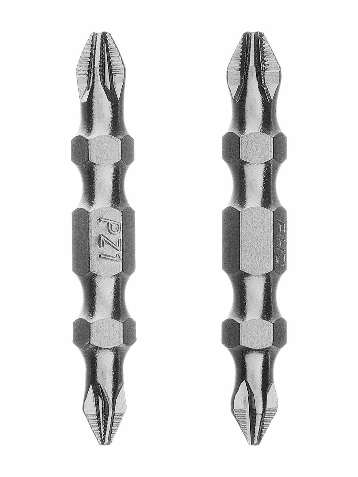 Биты для шуруповерта магнитные GROSS, двухсторонние PH2-PH1 х 45 мм, PZ2-PZ1 х 45 мм, сталь S2, набор из 2 штук, 112111