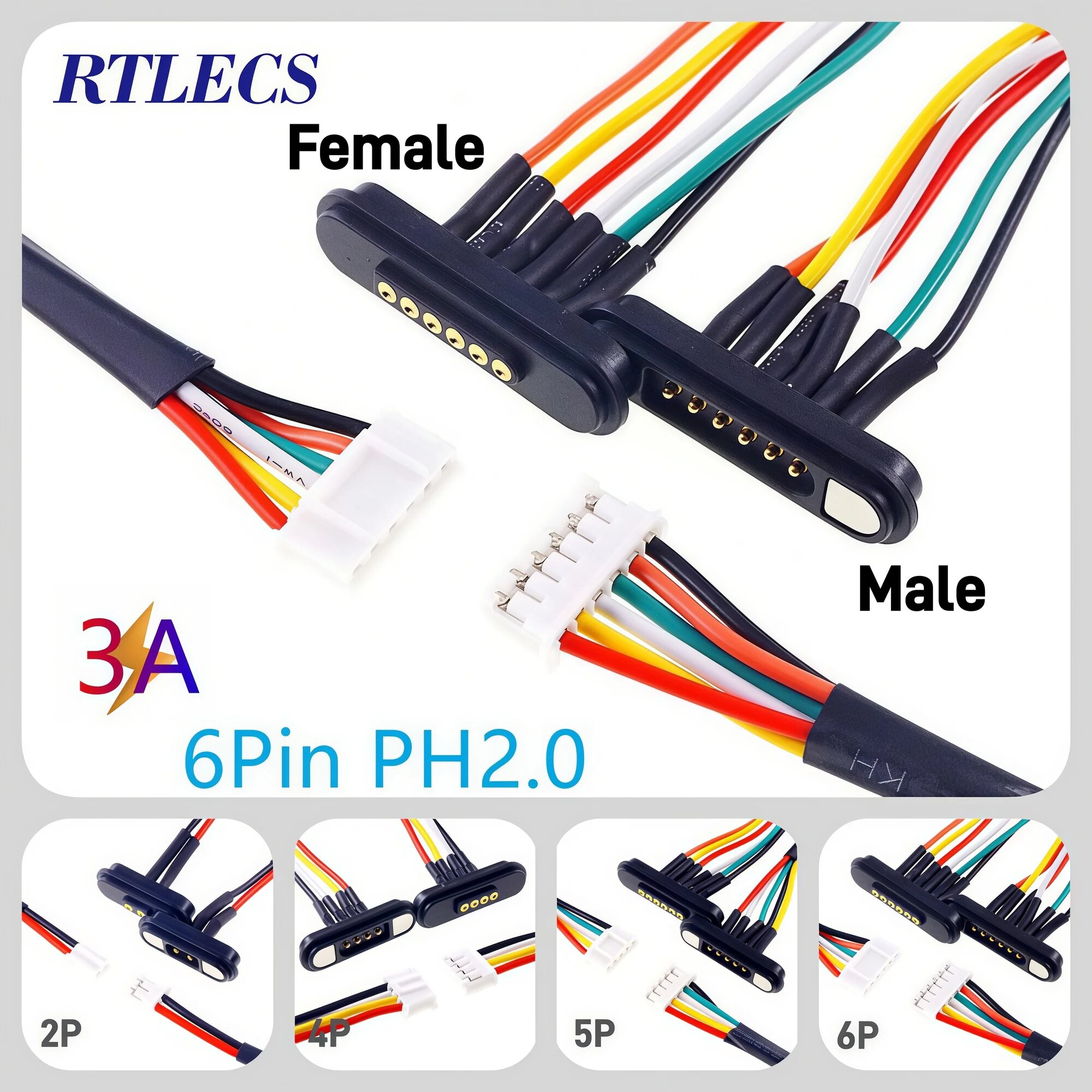 RTLECS магнитный разъем Pogo Pin USB-кабель 2,2 мм 3A