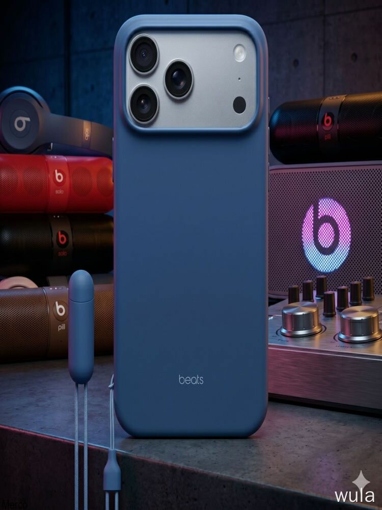 Чехол для iPhone 17 Pro Max Beats синий матовый с ремешком MagSafe и управлением камерой, защитный