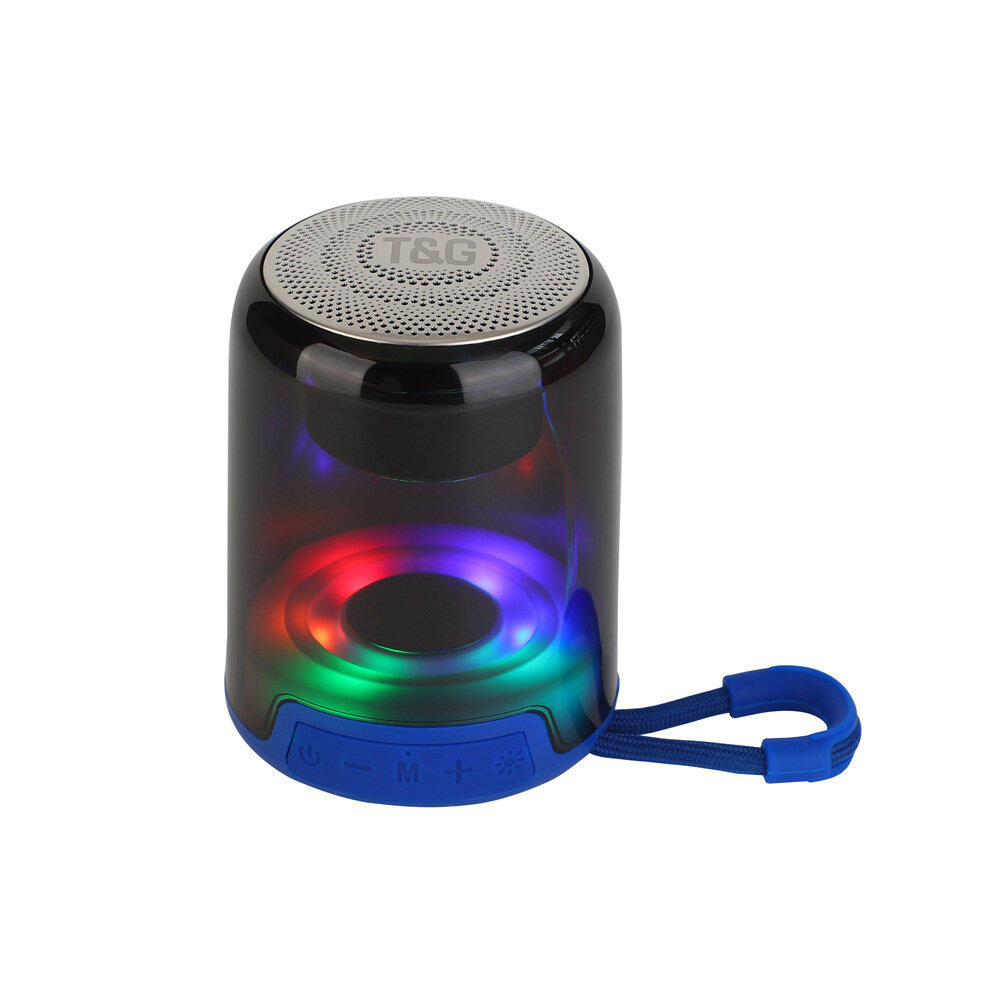 Портативный наружный беспроводной динамик с RGB-подсветкой, мощным басом и слотом для карты памяти - Синий
