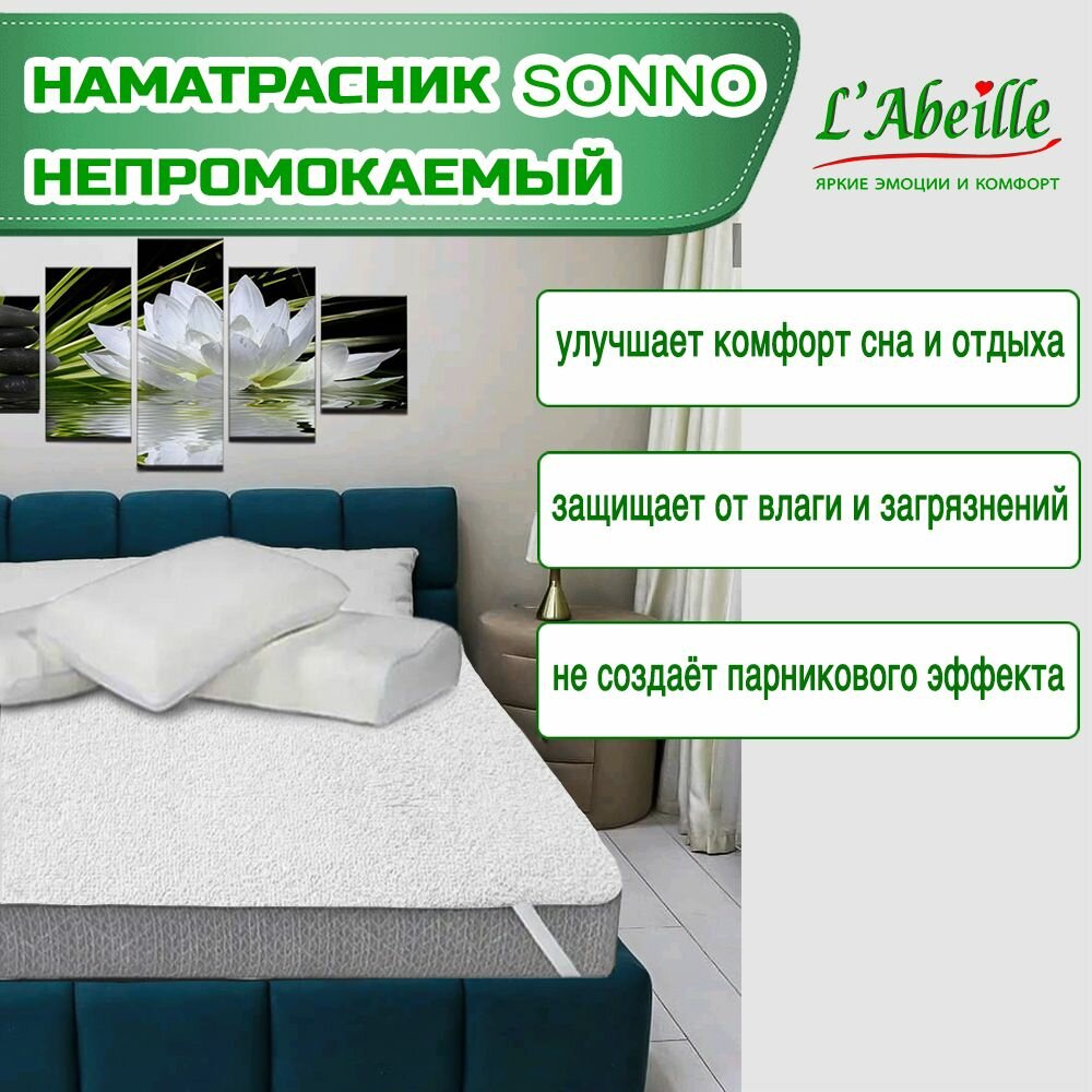 Наматрасник непромокаемый SONNO 80х160 см, на резинках, махровый, защитный, водонепроницаемый, производитель